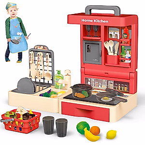 Aikitub Kitchen Play Set for Kids - 49PCS Pretend Cooking Playset Accessories with Pot and Pan,Dish Rack,Play Sink,Pretend Play Food Toys with Baby&Toddler-Educational Gift for 3 4 5 6 Ages Girls&Boys