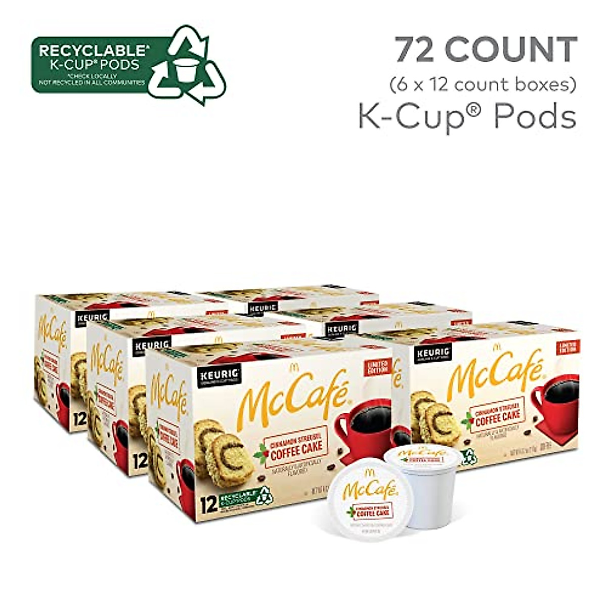 McCafe Cinnamon Streusel Coffee Cake Coffee, Keurig Single Serve K-Cup Pods, 72 Count