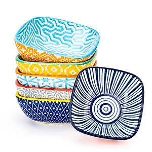 KitchenTour 3 Oz Soy Sauce Dishes Ceramic Dip Bowls Set, Porcelain Dipping Sauce Bowls Side Dish Bowl for Seasoning, Ketchup, Soy, BBQ, Set of 6, Square