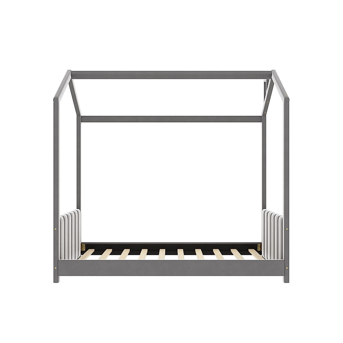 Bellemave House Beds Twin Size Velvet Montessori Bed for Kids Upholstered Floor Bed Frame with Headboard & Footboard for Girls Boys Teens, Gray