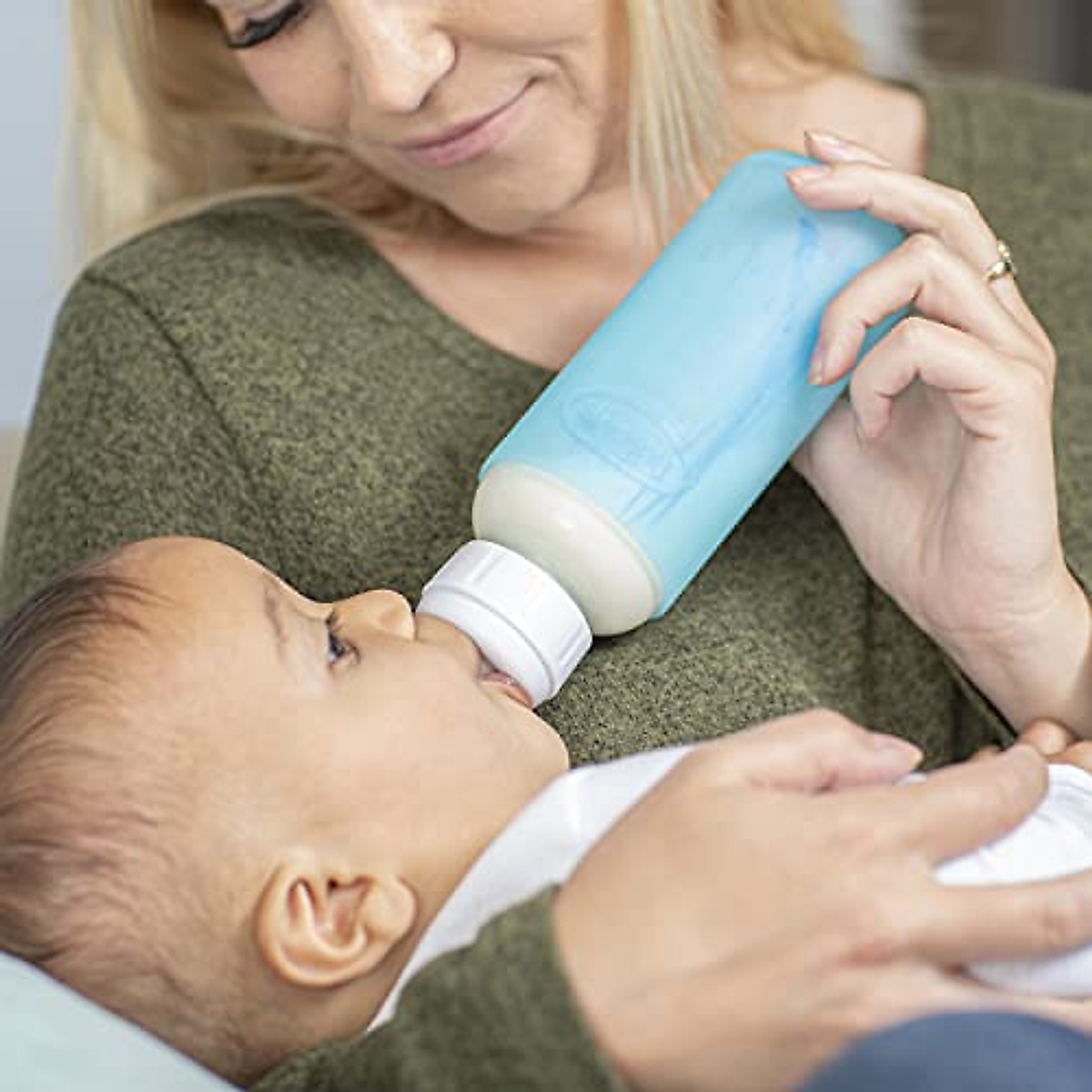 Dr. Brown’s Natural Flow® Options+™ Glass Baby Bottle Sleeves, 100% Silicone, 8 oz, Narrow, Blue