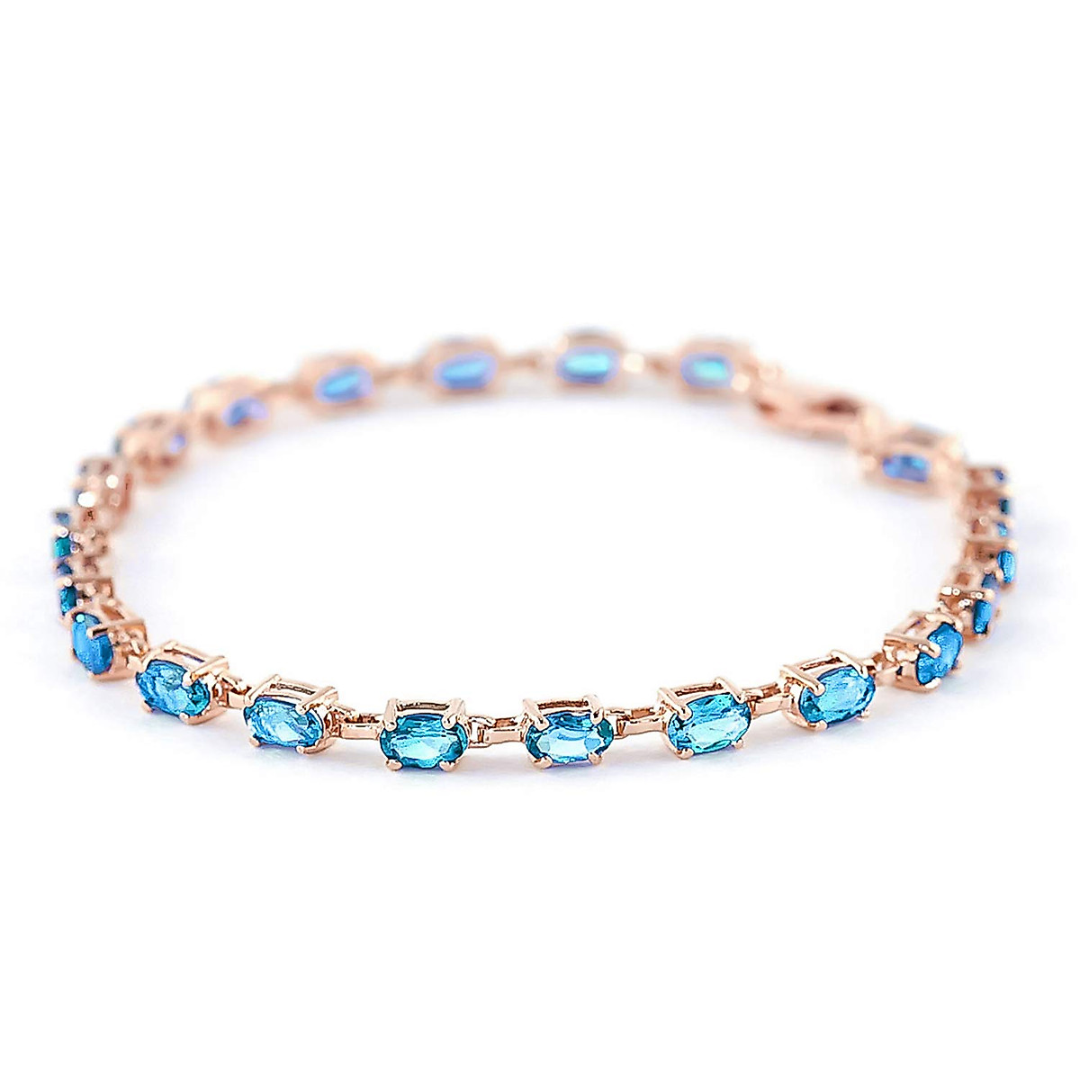 Galaxy Gold GG 14k Solid Rose Gold Tennis Bracelet with Blue Topaz