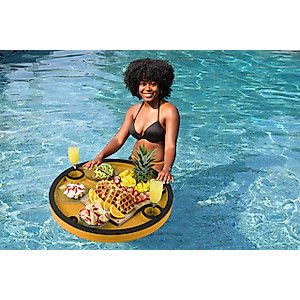 Polar Whale Floating Breakfast Table Serving Buffet Orange and Black Round Tray Drink Holders for Swimming Pool Beach Party Float Lounge Refreshment Durable Foam UV Resistant with Cup Holders 24 Inch