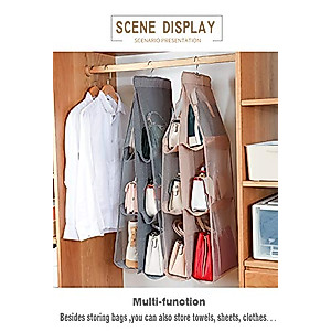 AARAINBOW 2 Pcs Hanging Handbag Organizer 6 Pockets Wardrobe Purse Hanger Closet Space Saving Purse Organizers Breathable Handbag Storage Organizer, Washable, 37 L x 13.8W (Gray+Green)