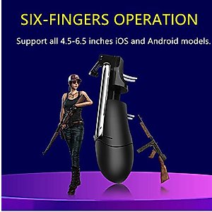 Mobile Game Controller[The Latest Version] 4 Trigger with 4000mAh Power Bank Cooling Fan for PUBG/Call of Duty/Fotnite [6 Finger Operation] L1R1 L2R2 Gamepad Trigger for 4.7-6.5" iOS Android Phone