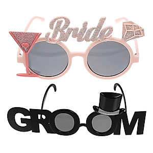 Gadpiparty 2pcs Bride Groom Glasses Bridal Shower Supplies Wedding Shower Eyewear Bachelor Party Sunglasses Bachelorette Diamond Decor Wedding Shower Eyeglasses Flash Plastic Bridegroom