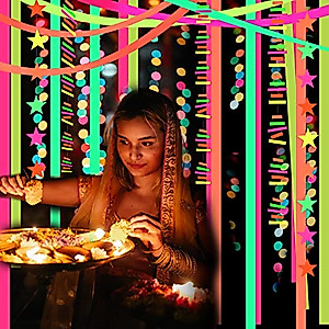 400Ft Glow in The Dark Party Decorations Neon Crepe Paper Streamers Blacklight Party Streamer Decorations Backdrop Decorations for Holiday Birthday Fiesta Party