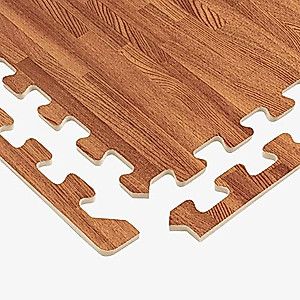 Forest Floor 3/8 Inch Thick Printed Foam Tiles, Premium Wood Grain Interlocking Foam Floor Mats, Anti-Fatigue Flooring – Stylish Flooring Solution, Mahogany, 48 Sq Ft
