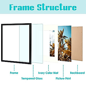 Frametory, 16x20 Picture Frame with Mat for 11x14 Picture- - High Definition Glass Wide Molding - Preinstalled Wall Mounting Hardware (Black, 1 Pack)