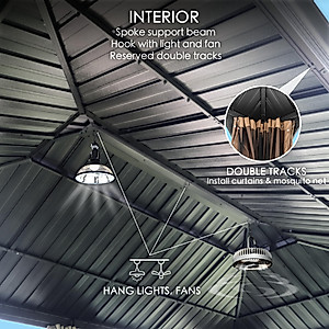 Kozyard Alexander 12' X 16' Hardtop Gazebo, Aluminum Metal Gazebo with Galvanized Steel Double Roof Canopy, Curtain and Netting, Permanent Gazebo Pavilion for Patio, Backyard, Deck, Lawn (Gray)