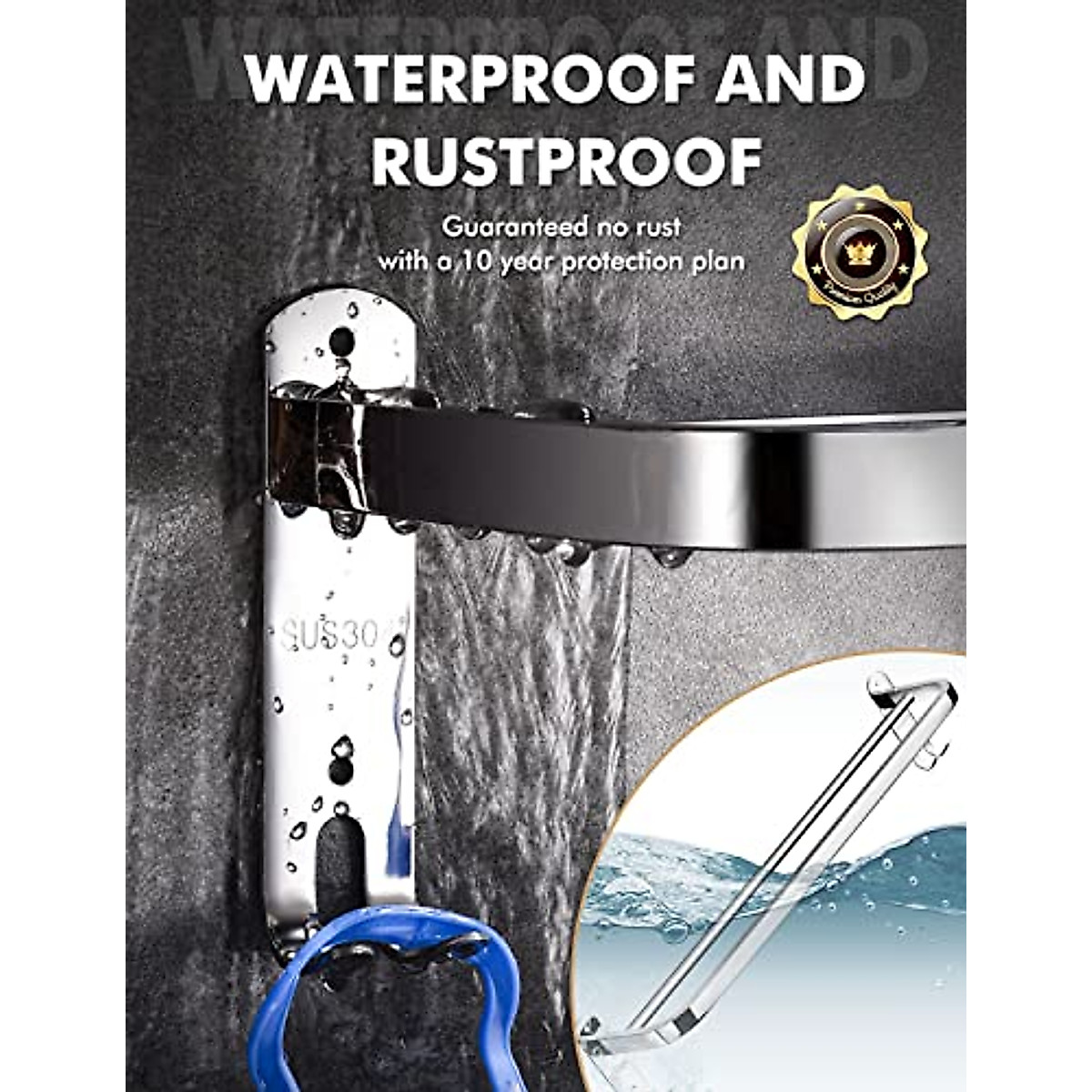 IKITCHEN Towel Racks for Bathroom, Stainless Steel Towel Holder Wall Mounted with 2 Hooks, Bathroom Shelf with Towel Bar 23Inch Polished Silver