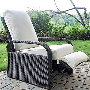 ATR ART TO REAL Outdoor Recliner, Set of 2 Wicker Reclining Chair with Coffee End Side Table, Aluminum Frame Patio Chaise Lounge Chairs with Thicken Cushions（Beige