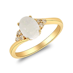 Gin & Grace 10K Yellow Gold Natural Opal Diamond (I1,I2) (Size 7) Propose Promise Ring for Women