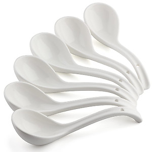 Soup Spoons Asian Soup Spoon Set of 6 Ceramic Chinese Soup Spoons Porcelain Ramen Spoons for Pho Dumpling Miso Cereal