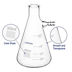 Labasics Glass 500 ml Heavy Wall Borosilicate Glass Filtering Flask, Bolt Neck with Tubulation, 500 ml