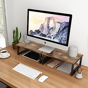 Ekisemio Monitor Stand Riser, 2-Pack Wood Desk Storage Organizer for Office Laptop, Computer, iMac, Antique Brown