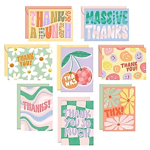 S&O Thank You Cards with Envelopes - Blank Thank You Cards for Handwritten Messages - Thank You Notes with Envelopes Set of 24 - Assorted Thank You Cards for Teachers with Color Envelopes to Mix & Match