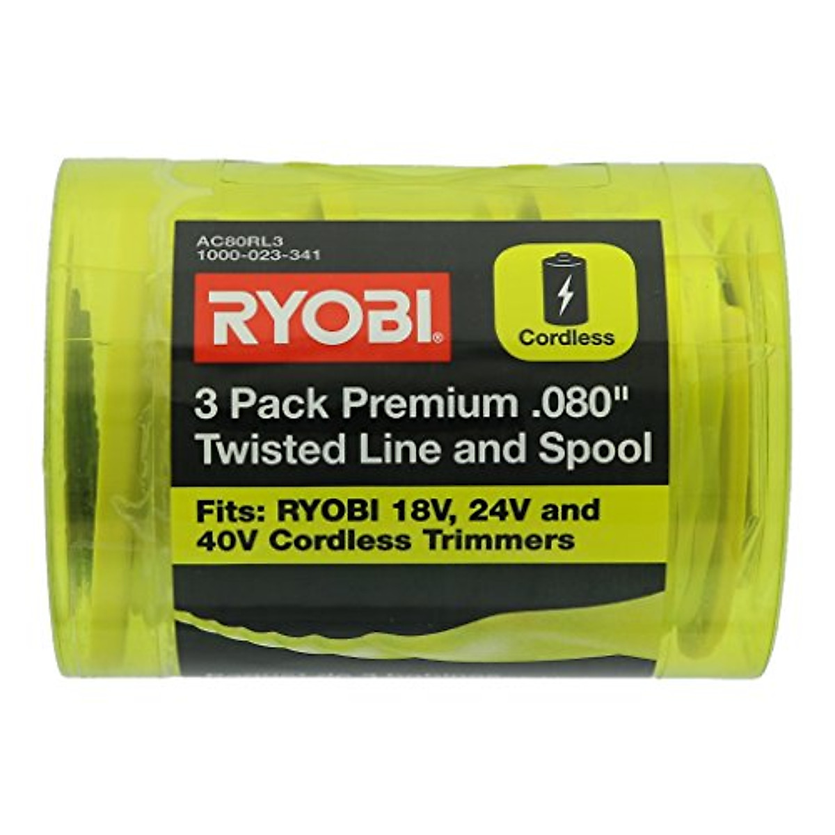 Ryobi One PLUS+ AC80RL3 OEM .080 Inch Twisted Line and Spool Replacement for Ryobi 18v, 24v, and 40v Cordless Trimmers (3 Pack)