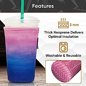 Baxendale and Co Reusable Neoprene Insulator Sleeves for Iced Coffee and Cold Drink Cups (2 PK Medium 22-24oz, Black & Pink Mix)