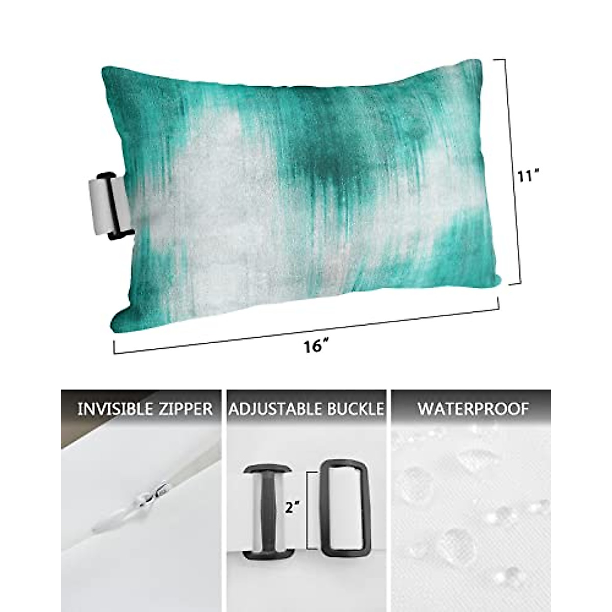 Recliner Head Pillow Ledge Loungers Chair Pillows with Insert Aqua Green Abstract Lines Geometric Art Modern Lumbar Pillow with Adjustable Strap Outdoor Waterproof Patio Pillows for Beach Pool, 2 PCS