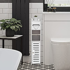 TUOXINEM Small Bathroom Storage Cabinet with One Rod for Small Spaces,Over The Toilet Storage Cabinet for Bathroom Storage,Slim Toilet Paper Storage Cabinet with 4 Tier Design,Fit Mega Roll (White)