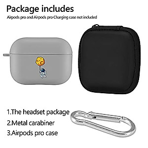 Cartoon Planet Astronaut Pattern Airpods Pro Case,Gray Design Cosmic Airpods Pro Cover Soft TPU Protective Compatible with Apple AirPods Pro Wireless Charging Case with Lanyard(Gray&Planet Astronaut)