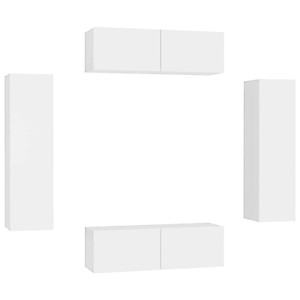 BULANED Fire Place Tv Stand,Home Stand White,Tv Wall Units for Living Room,4 Piece TV Cabinet Set White Engineered Wood