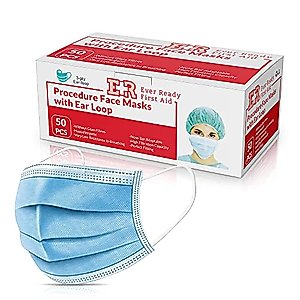 Ever Ready First Aid 3-ply Disposable face Masks, Ear Loop Breathable Particle Mask, General Use – 50 Count