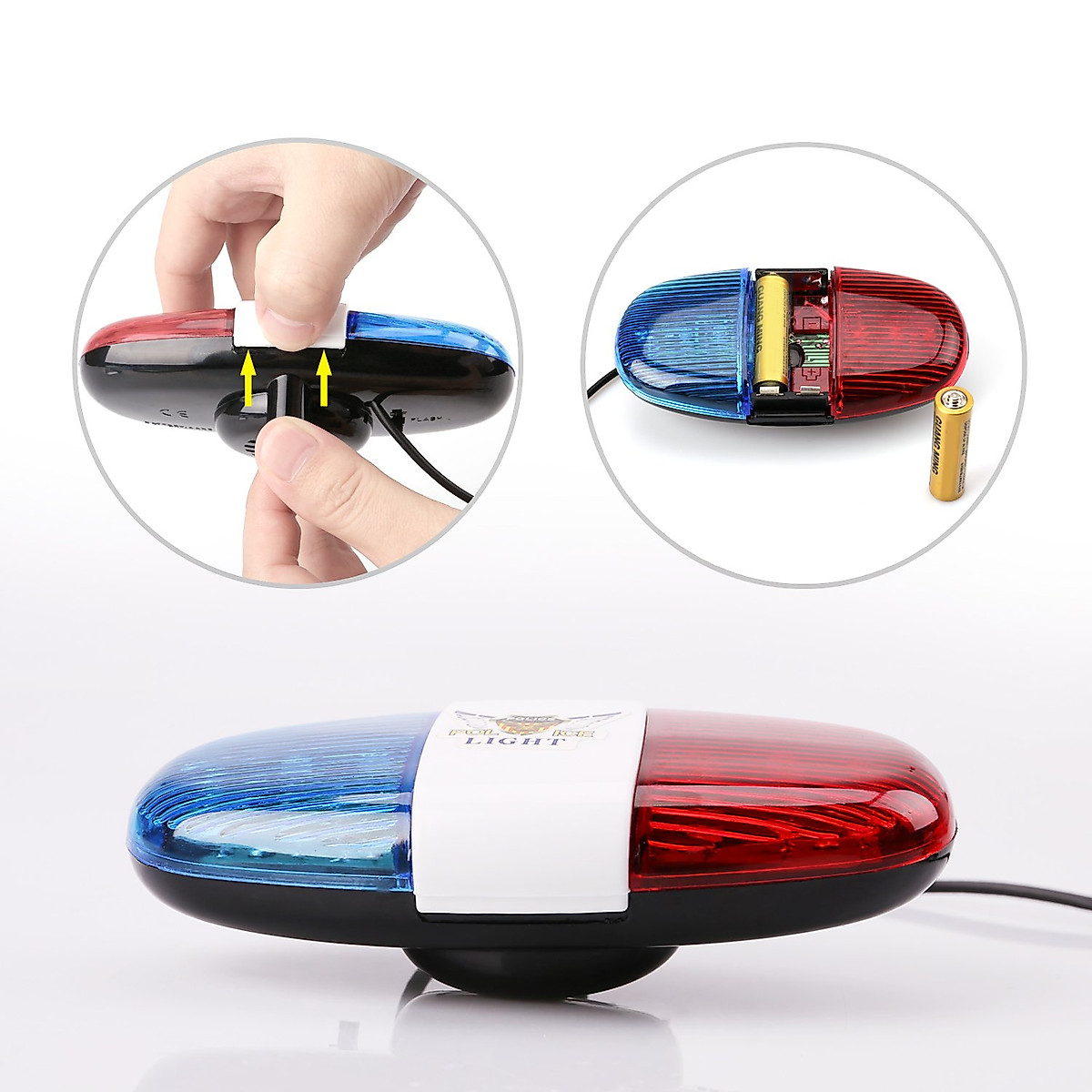 Oumers Bicycle Police Sound Light, Bike LED Light Electric Horn Siren Horn Bell, 6 LED Light 4 Sounds Trumpet, Warning Safety Light, Waterproof Bicycle Lights Accessories, No Batteries in