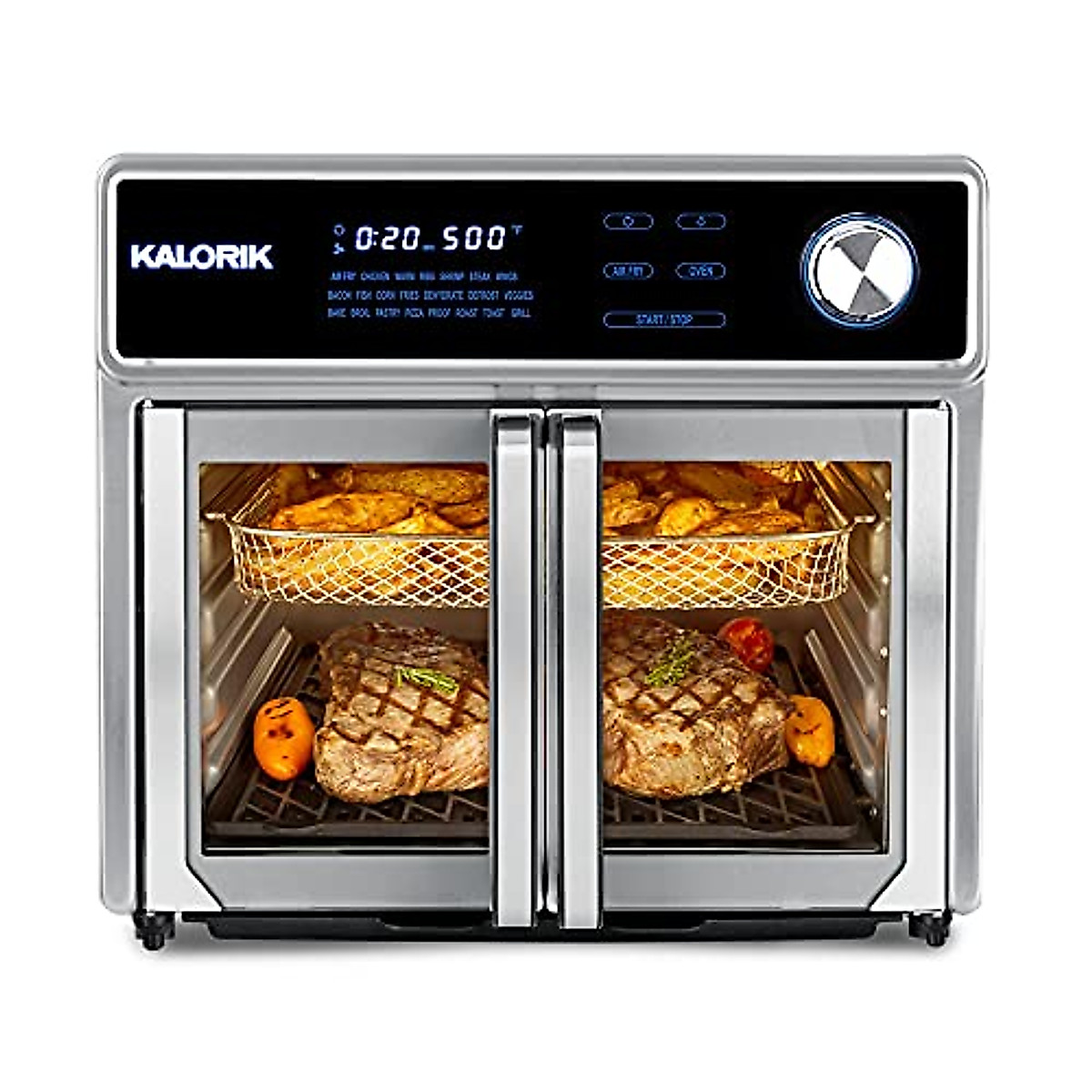 Kalorik MAXX Air Fryer Oven Grill, 26 Quart, Smokeless Indoor Grill and Air Fryer Oven Combo, Up to 500°F, 1700W, Digital Display, 22 Presets, 11 Accessories and Bonus Cookbook