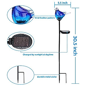 Afirst Solar Bluebird Garden Stake Lights - Hand Blown Glass Decorative Garden Pathway Lights Outdoor Waterproof Bird Glass Stakes
