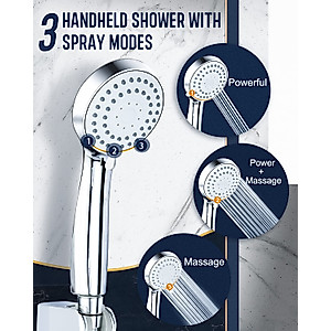 High Pressure 8" Rainfall Shower Head and Handheld Shower Heads Combo, with 60" hose, Punch-free, Dual Powerful Shower Spray Detachable with Holder, Chrome, Regulator fit for High, Low Water Flow