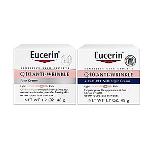 Eucerin Q10 Anti Wrinkle Skin Care Set, Facial Cream for Sensitive Skin, Q10 Anti Wrinkle Face Cream, 1.7 Oz Jar + Q10 Anti Wrinkle Night Cream with Pro-Retinol, 1.7 Oz Jar