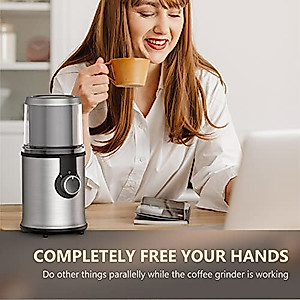 Electric Coffee Grinder with 1 Removable Cup, Adjustable Coffee Bean Grinder for Beans, Spice, Herb, Nut, Flax Seed, 300W Powerful Electric Spice Grinder with Non-Slip Feet, Clear Lid, Stainless Steel