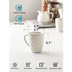 LE TAUCI Coffee Mugs 7 oz, Espresso Cups, Embossment Housewarming Gift, Ceramic Demitasse Cup for Double Shot, Latte, Cappuccino, Lungo, or As Kids Mugs with Handle - 2.7 inch, Set of 4, Arctic White