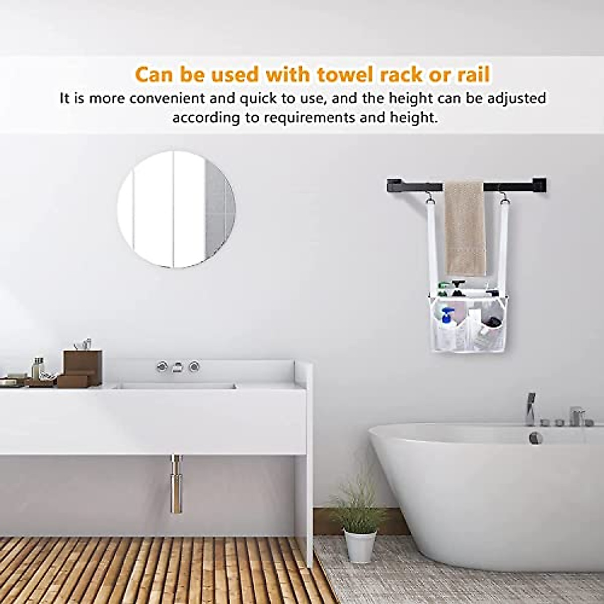 GGMOVE Hanging Mesh Shower Caddy College with Hooks, Bath Baskets Organizer Storage with 4 Pockets for College Dorm Rooms, Gym, Swimming and Travel (White)