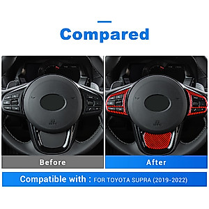 AIRSPEED Car Steering Wheel Cover Sticker Carbon Fiber Steering Wheel Button Frame Interior Decorative Trim Sticker for Toyota Supra GR A90 A91 MK5 2019-2022, Red