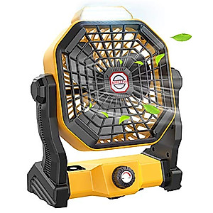 Camping Fan with LED Lantern, 10400mAh 9-Inch Rechargeable Outdoor Tent Fan, 270°Head Rotation, Stepless Speed and Quiet Battery Operated USB Fan for Picnic, Barbecue, Fishing, Travel
