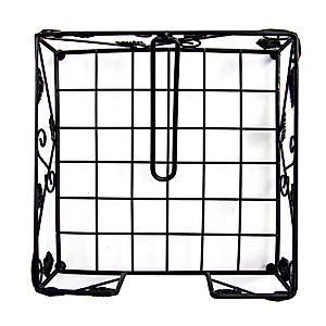 Iron Rustic Napkin Holder for Table – Flat Napkin Holder with Secure Pivoting Arm for Kitchen Tissue – Home Decor Black Napkin Holder with Bronze Leaves – Indoor and Outdoor Kitchen Decor by Maypes