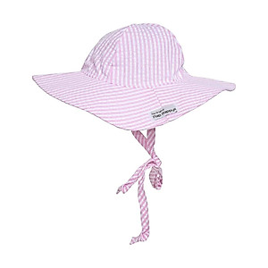 Flap Happy Baby Girls' UPF 50+ Floppy Hat, Pink Stripe Seersucker, Large