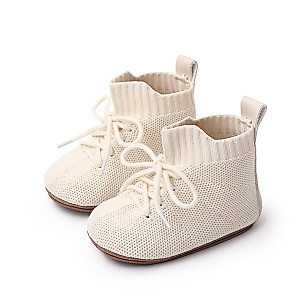 HsdsBebe Baby Ankle Boots Infant Boys Girls High Top Boots Anti-Slip Rubber Sole Sneakers Toddler Newborn Breathable Walking Crib Shoes(ZZY222 cream white,2)