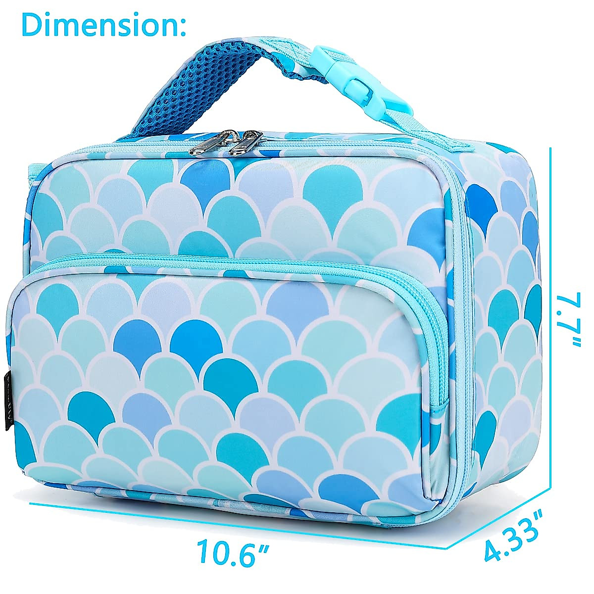FlowFly Kids Lunch box with buckle Insulated Cooler Back to School Thermal Meal Tote Kit for Girls, Boys (Mermaid)