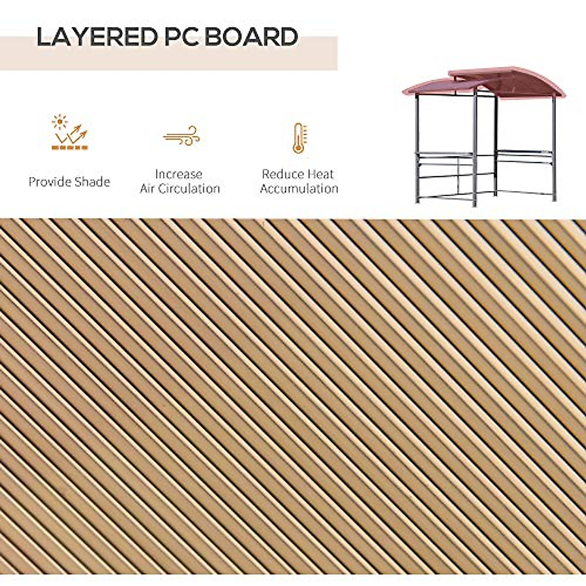 Outsunny 8x5ft Grill Gazebo Shelter with Interlaced Vented Polycarbonate Roof, Outdoor BBQ Gazebo with Side Shelves for Hanging Tools