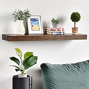 WELLAND Colin 10" Deep Floating Shelves Rustic Wall Shelf Wall Mounted Wooden Shelves (Walnut, 48X10X2.75 inch)