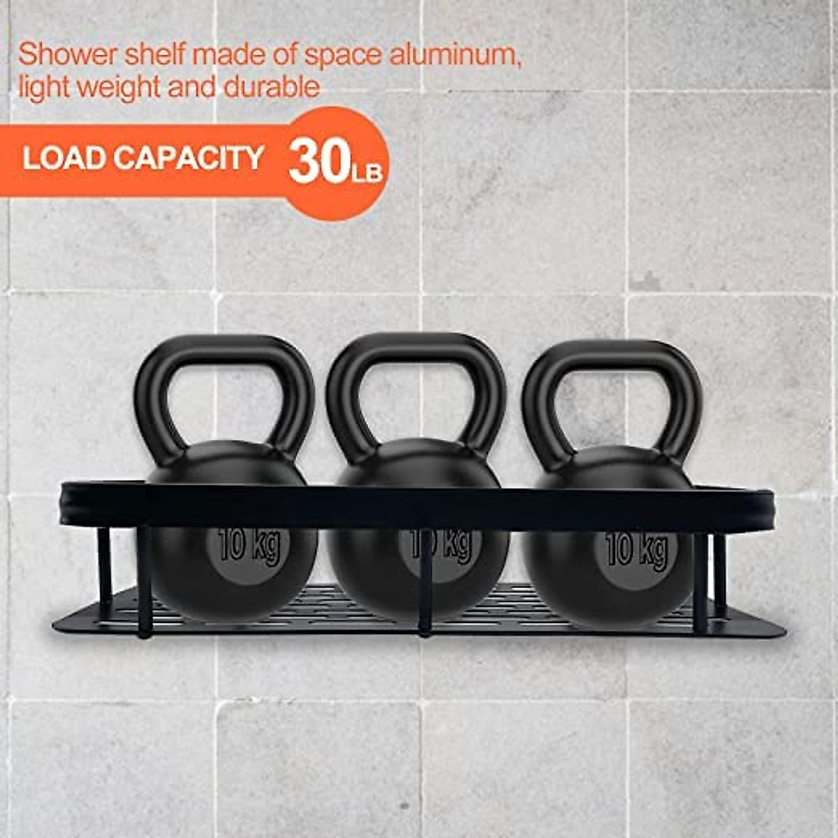 2Pack Adhesive Shower Caddy Bathroom Shower Organizer with 4 Hooks, Space Aluminum Shower Shelves - Rustproof Waterproof and Easy Mount