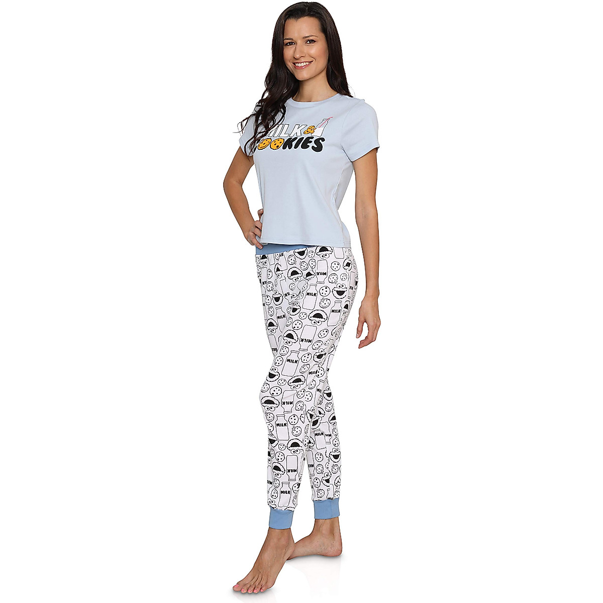 Prestigez Sesame Street Cookie Monster Women Mommy and Me 2pc Pajama Set, Blue, X-Large