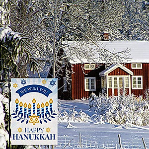 Happy Hanukkah Garden Flag Double Sided Burlap Flag for December Chanukah Decoration - Menorah Star of David Jewish Holiday Garden Outdoor & Yard Decoration Flag (12x18 Inch)