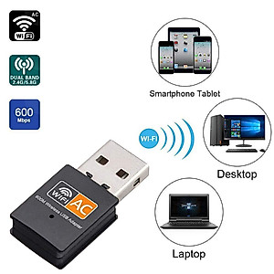 XVZ USB WiFi Adapter, 600mbps Dual Band 2.4G/ 5G Wireless Adapter, Mini Wireless Network Card WiFi Dongle for Laptop/Desktop/PC, Support Windows10/8/8.1/7/Vista/XP/2000, Mac OS X 10.6-10.13