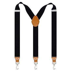 Doloise Mens Suspenders with 3 Swivel Hooks Belt Loops 1.4 Inch Wide Heavy Duty Adjustable Braces (Black)