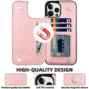 iMangoo for iPhone 15 Pro Max Case Wallet Credit Card Holder Slot,iPhone 15 Pro Max Case Women Cute Flower Pattern PU Leather Magnet Clasp Flip Cash Sleeve Phone Cover for iPhone 15 Pro Max Rose Gold